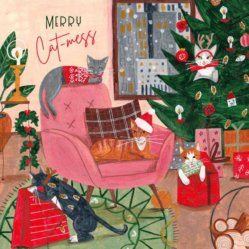 Kerstkaart Merry Cat-mess - Kerstkaarten | Kaartje2go