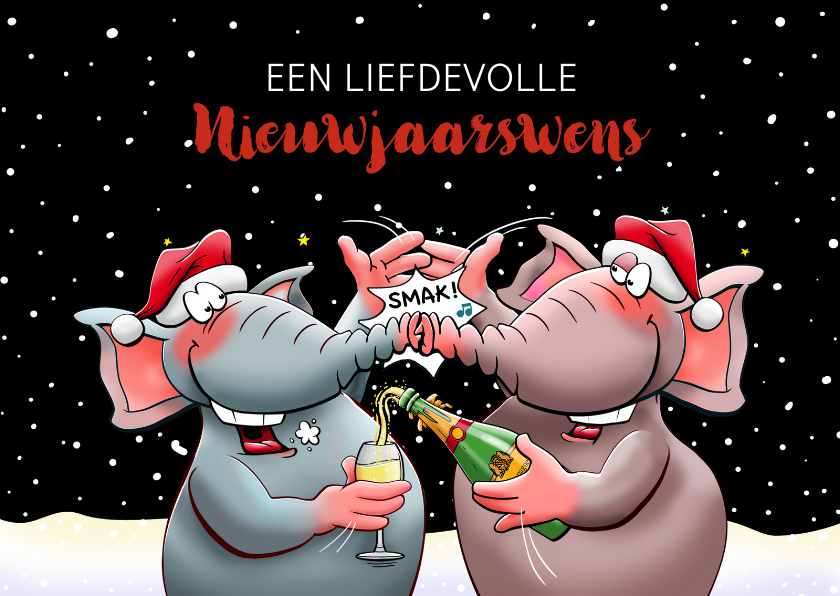 Grappige nieuwjaarskaart met 2 olifanten, die | Kaartje2go