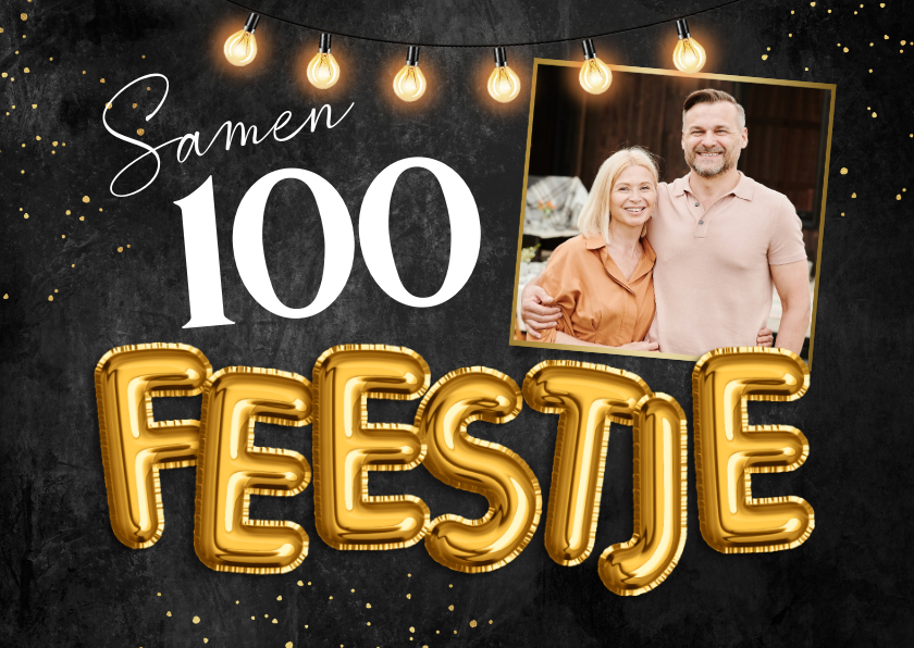 Samen 100 feestje uitnodiging goud folieballon | Kaartje2go