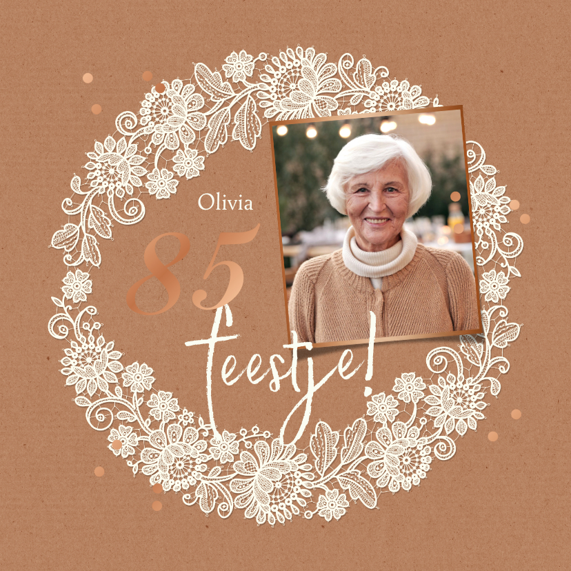 Uitnodiging verjaardagsfeest vrouw vintage kant | Kaartje2go Uitnodiging verjaardagsfeest vrouw vintage kant | Kaartje2go