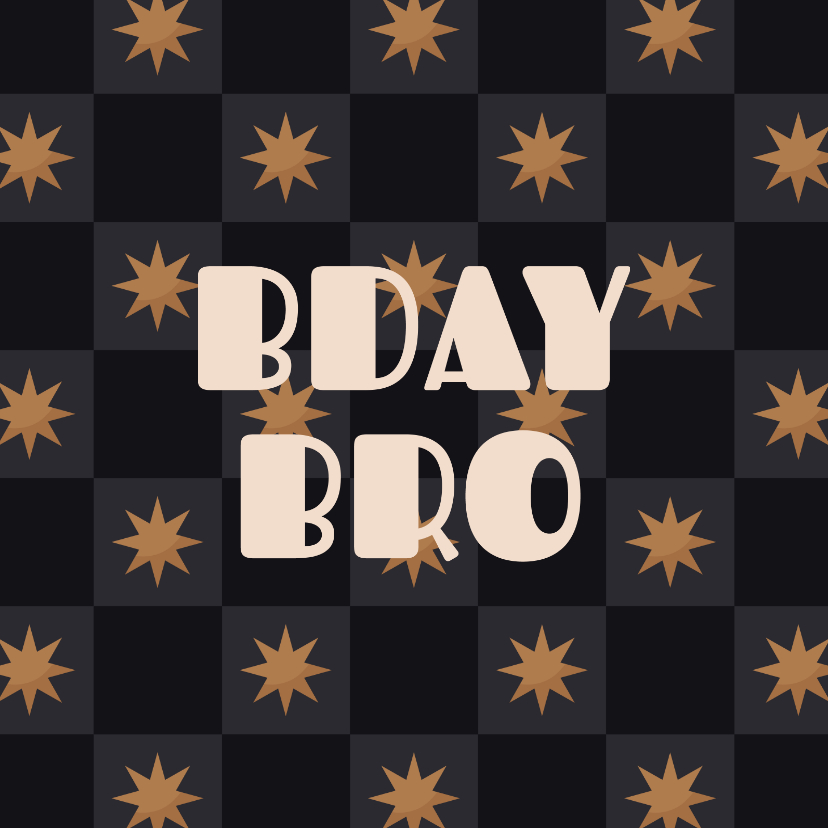 Hippe verjaardagskaart'bday bro' blokjespatroon | Kaartje2go